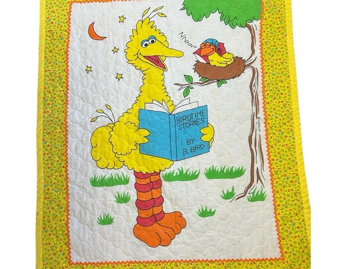 Vintage Sesame Street Big Bird Baby Quilt Blanket Bird Time Stories ...