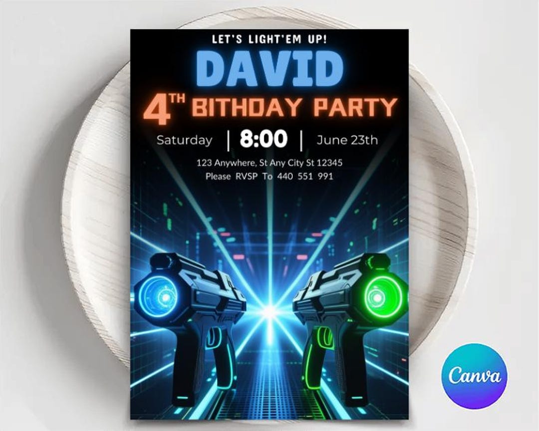 Laser Tag Birthday Invitation Template, Laser Tag Invitation, Neon Glow ...