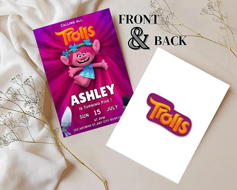 Editable Trolls Birthday Invitation: Poppy Party Invite (digital ...