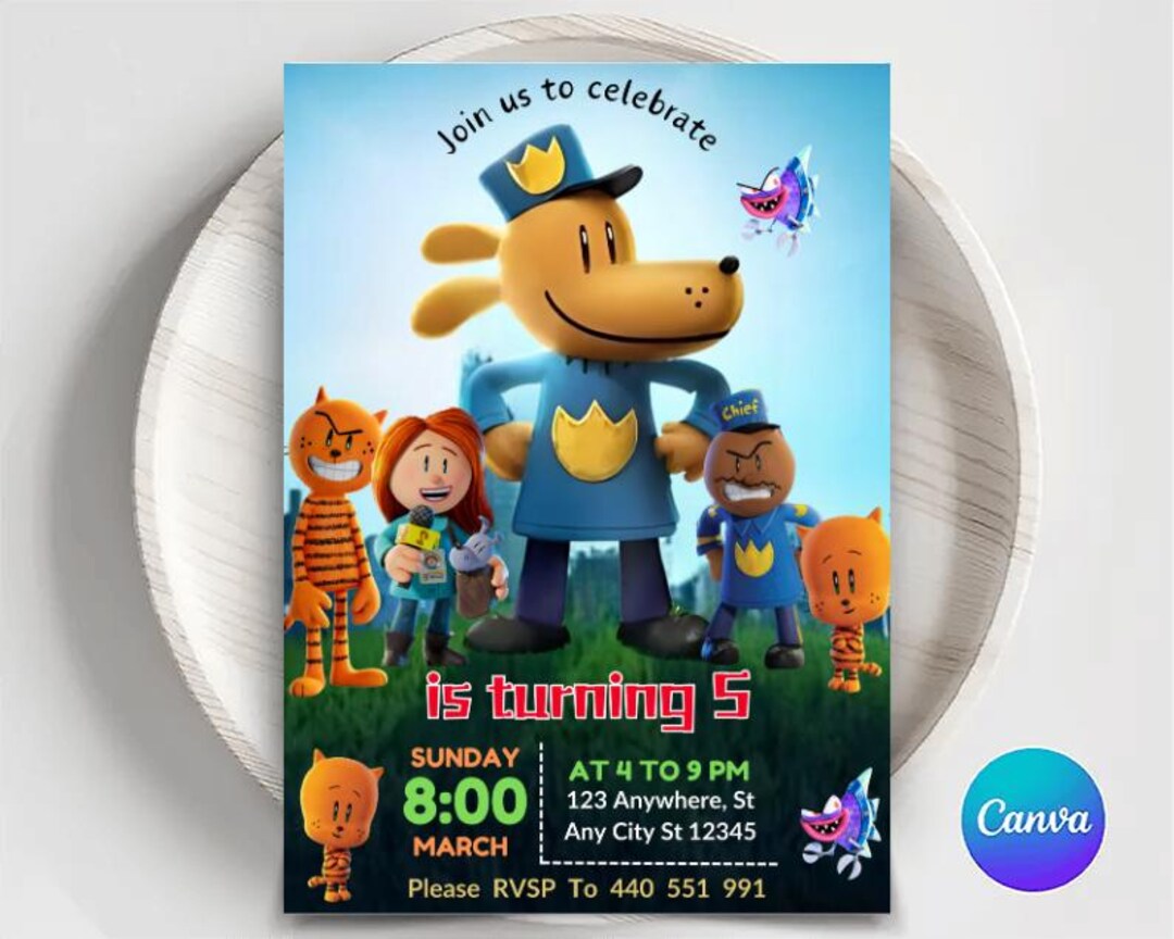 Dogman Invitation Template V3 for Birthday Party | Editable Printable ...