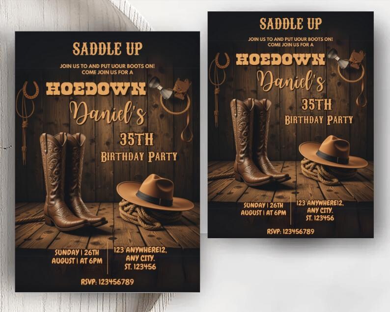 Editable Cowboy Birthday Invitation, Saddle up and Put Your Boots On ...