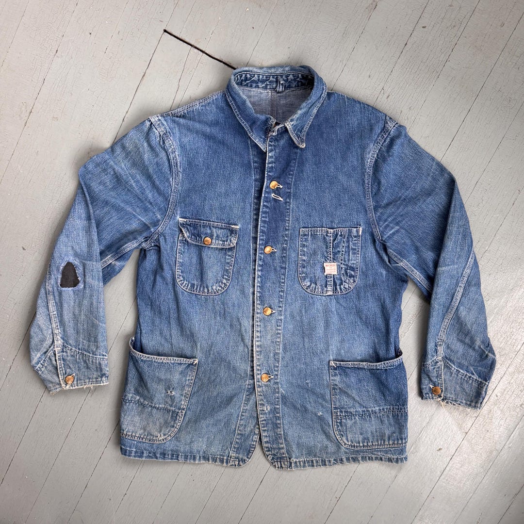 Vintage 1950 s / 1960s Distressed Denim Chore / Barn Jacket Sanforized ...