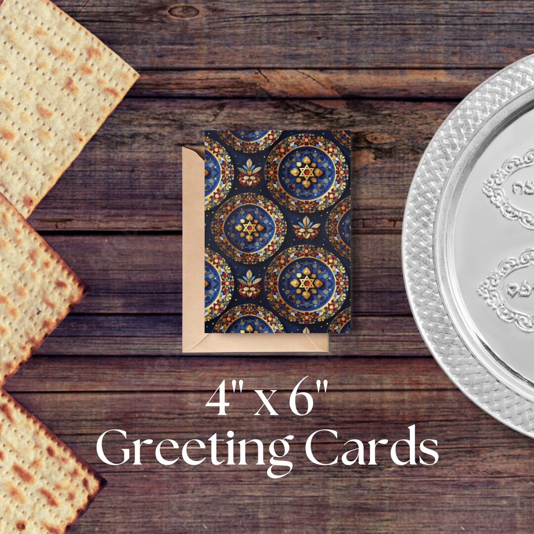 10 Greeting Cards, Pesach Seder Plate Pattern, Passover Cards, Jewish ...