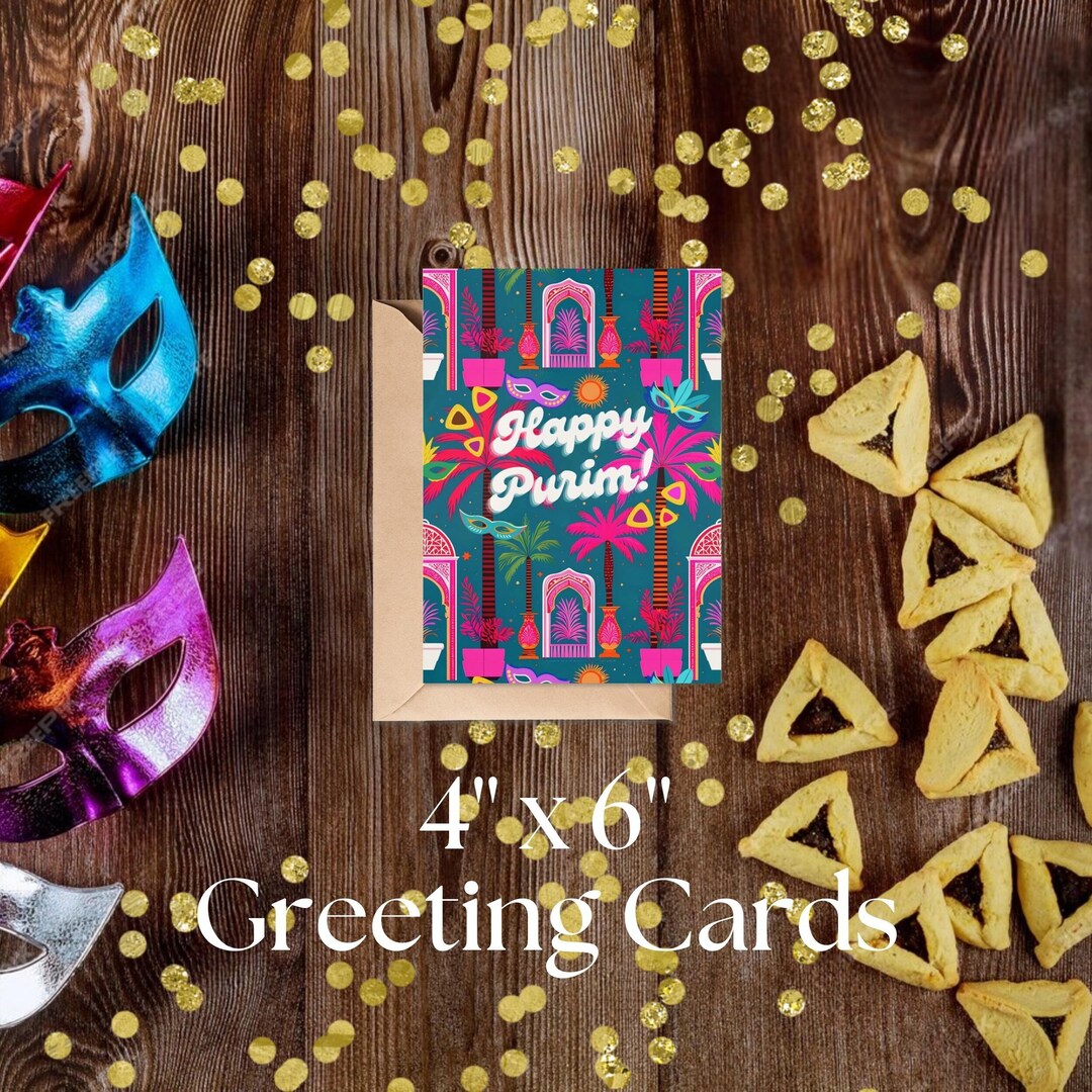 10 Greeting Cards, Purim Festive Holiday Design, Jewish Celebration ...