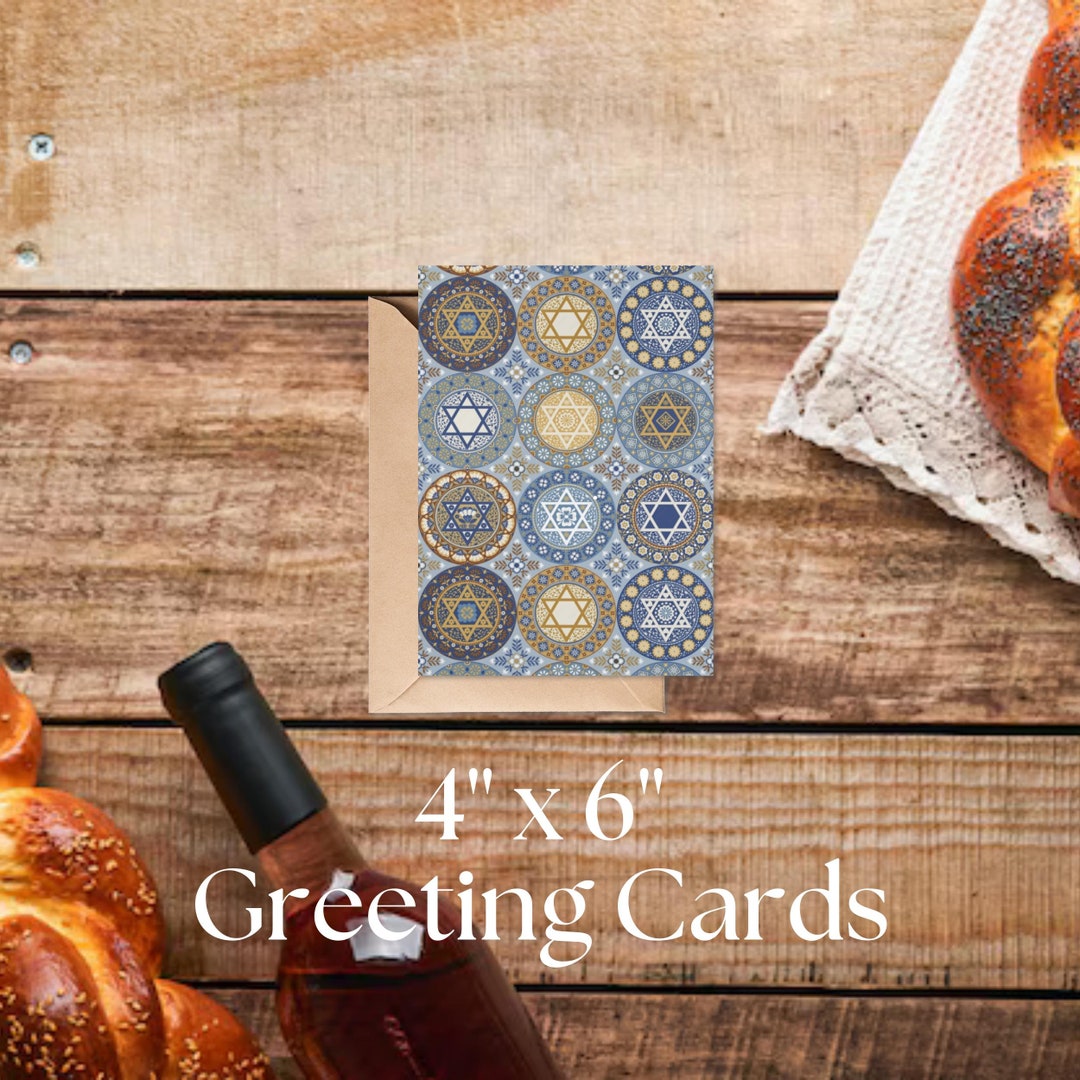10 Greeting Cards, David Star Circular Motif, Jewish Card Set, Hanukkah ...