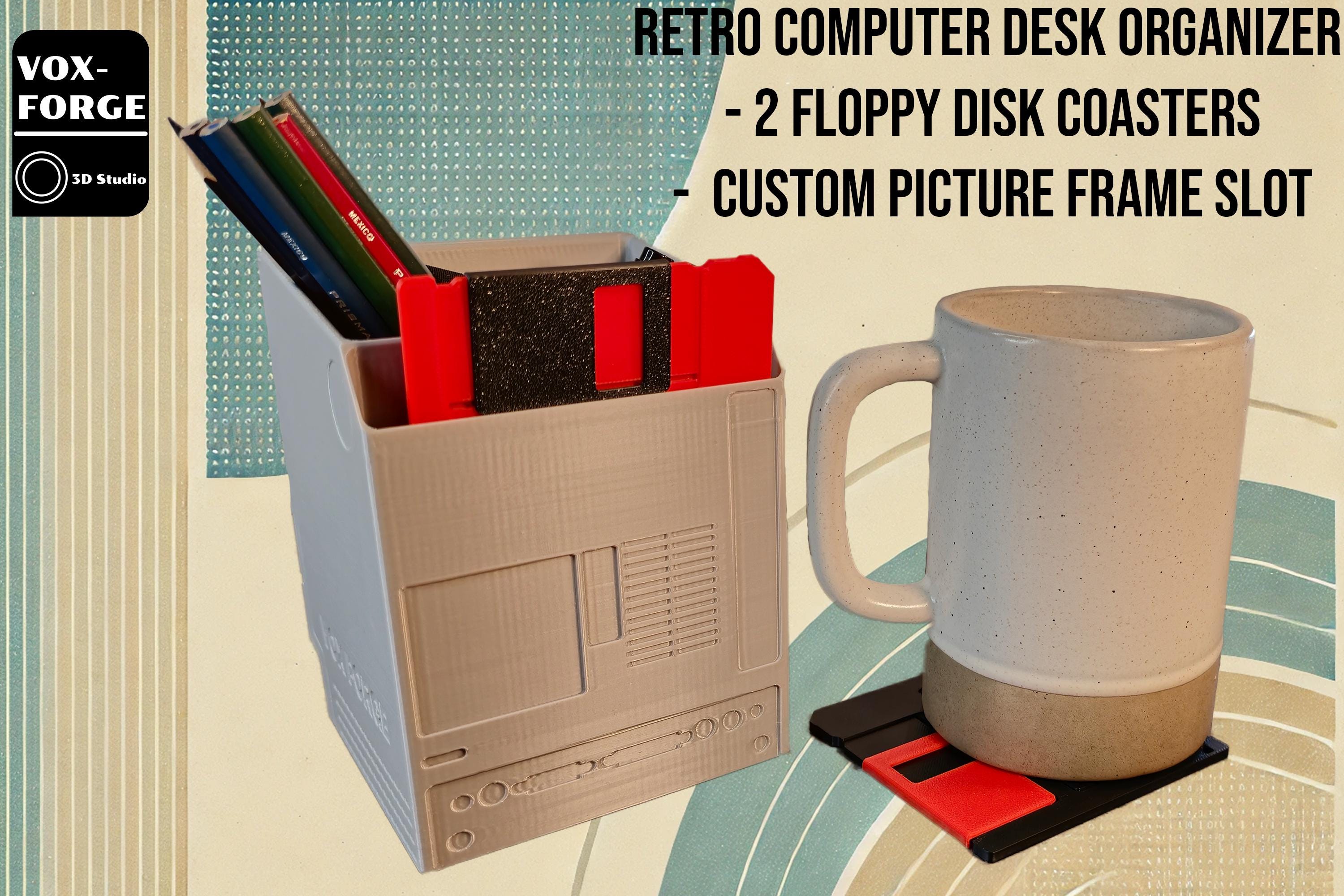Retro Computer Desk Organizer – 3D Printed PETG With Floppy Disk Cup ...