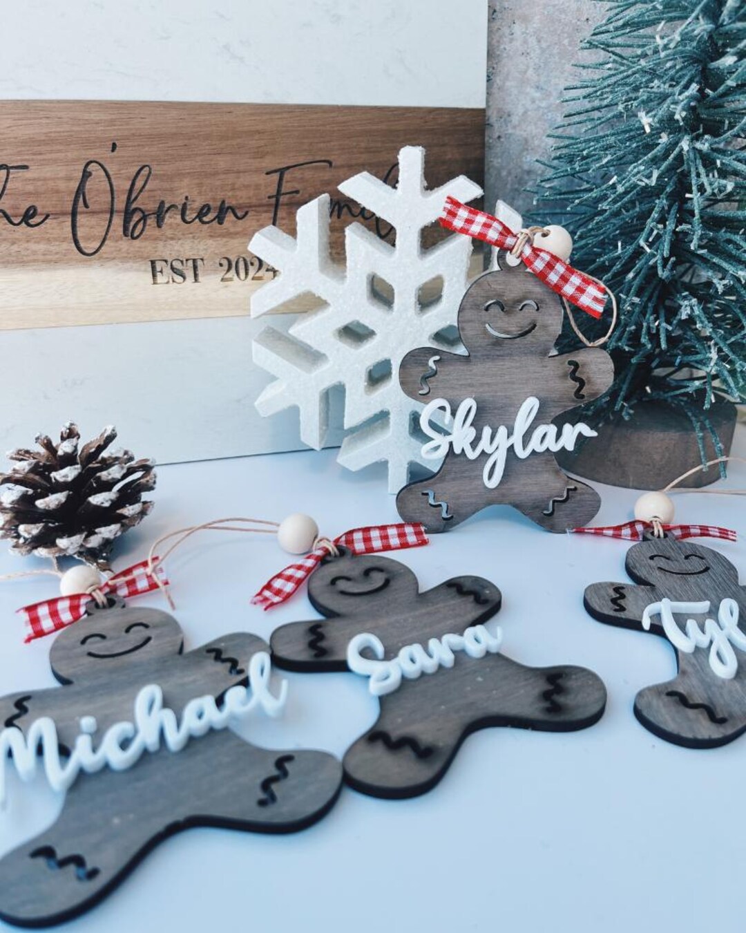 Personalized Gingerbread Man Ornament - Dark Wood With White Acrylic ...