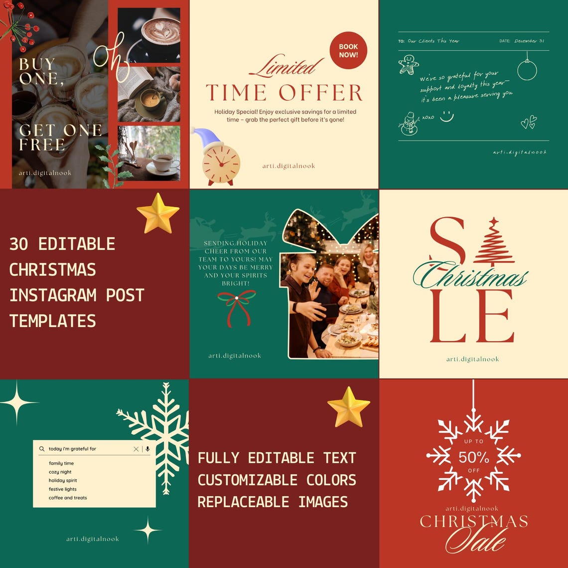 Christmas Social Media Post Pack / 30 Done-for-you Aesthetic Templates ...