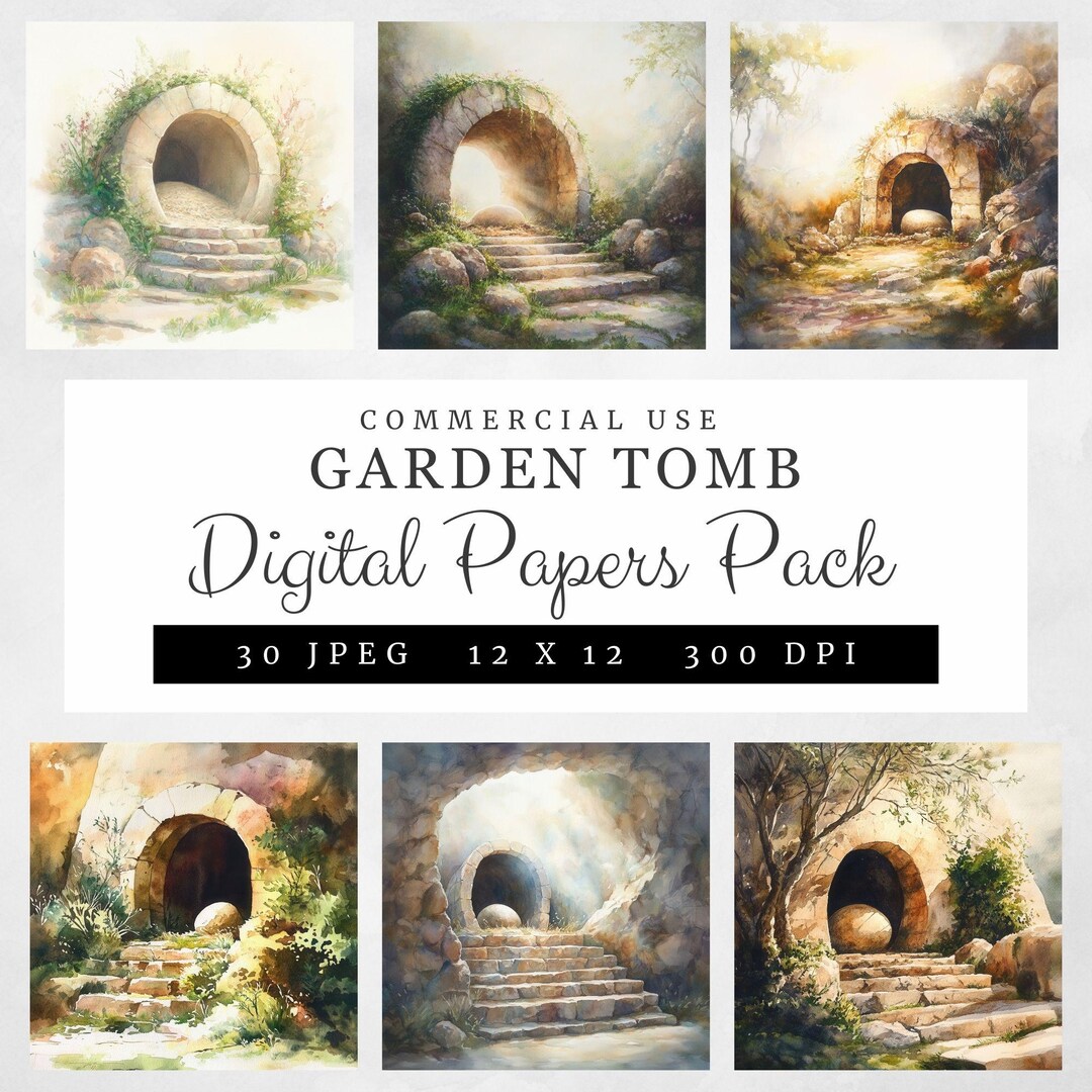Garden Tomb Digital Paper Pack, 30 Watercolor Backgrounds, 12x12, High ...