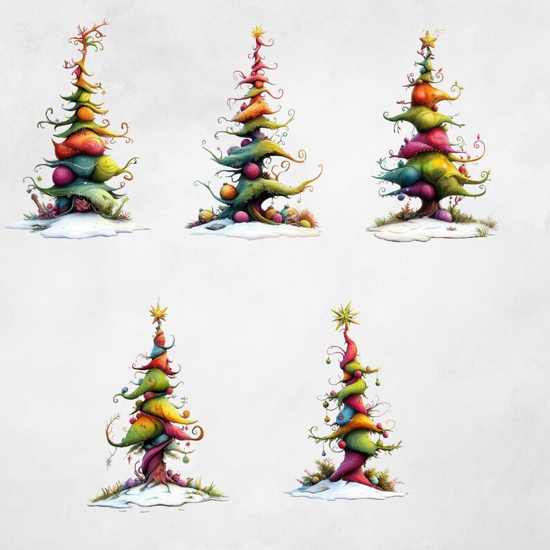 Whimsical Christmas Tree Clipart Pack #2, 21 Pngs With Transparent ...