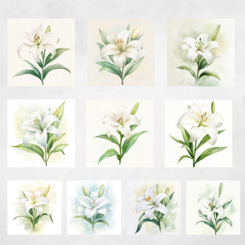 Lily Digital Paper Pack, 31 Watercolor Easter Lily Backgrounds, 12x12 ...