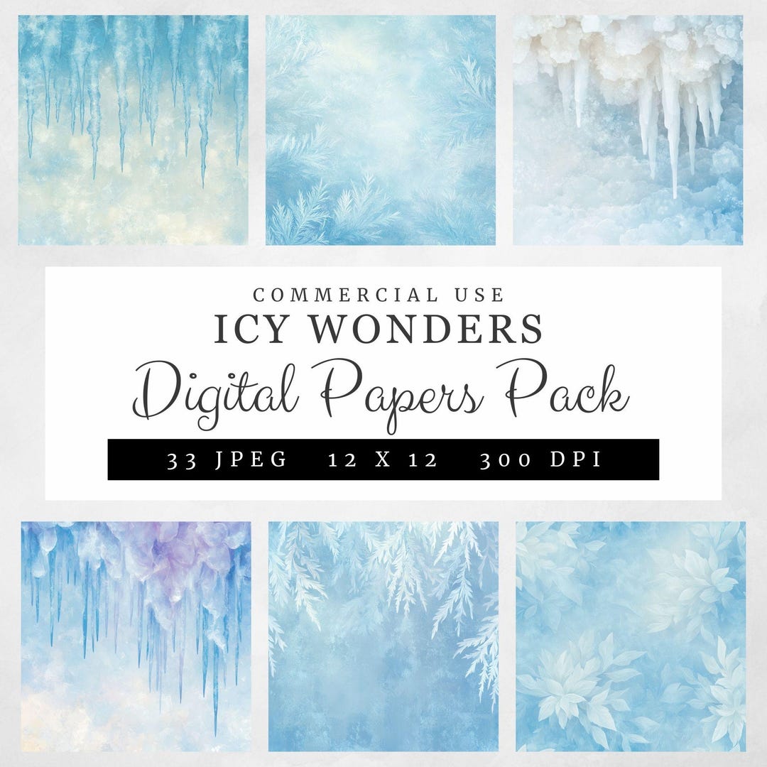Icy Wonders Digital Papers, 33 Frozen Ice & Icicle Papers, 12x12, High ...