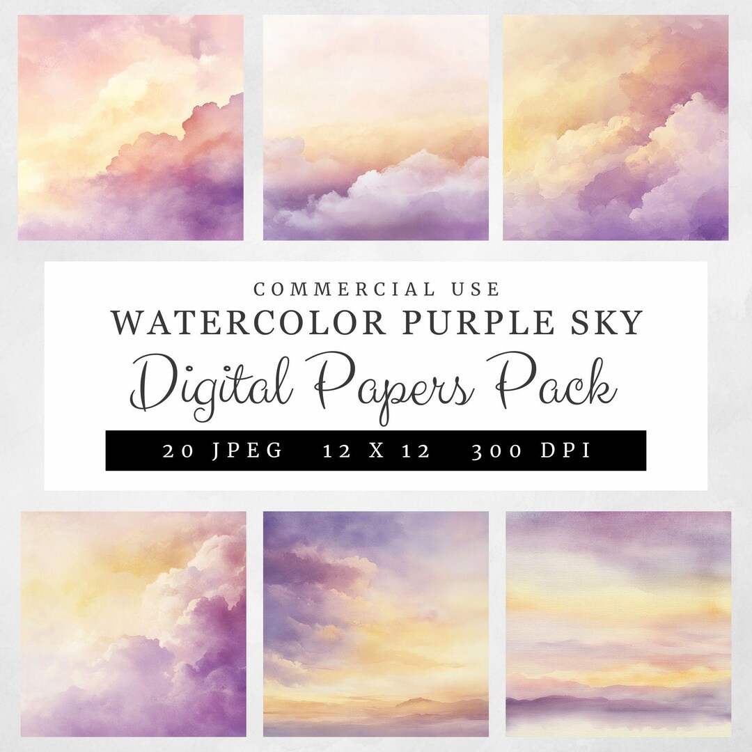 Watercolor Purple Sky Digital Paper Pack, 20 Sunset-inspired ...