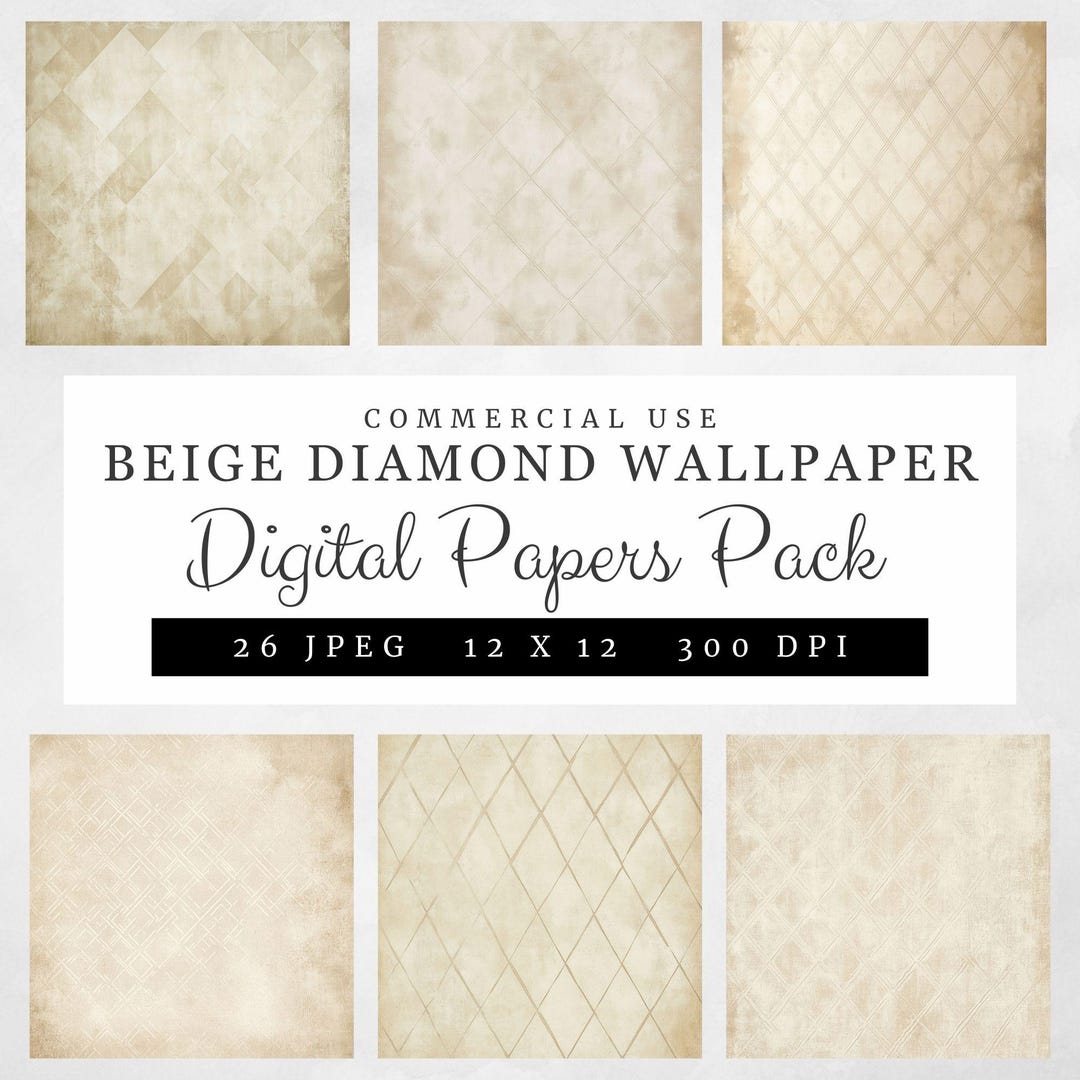 Beige Diamond Wallpaper Digital Paper Pack, 26 Faded Cream & Taupe ...