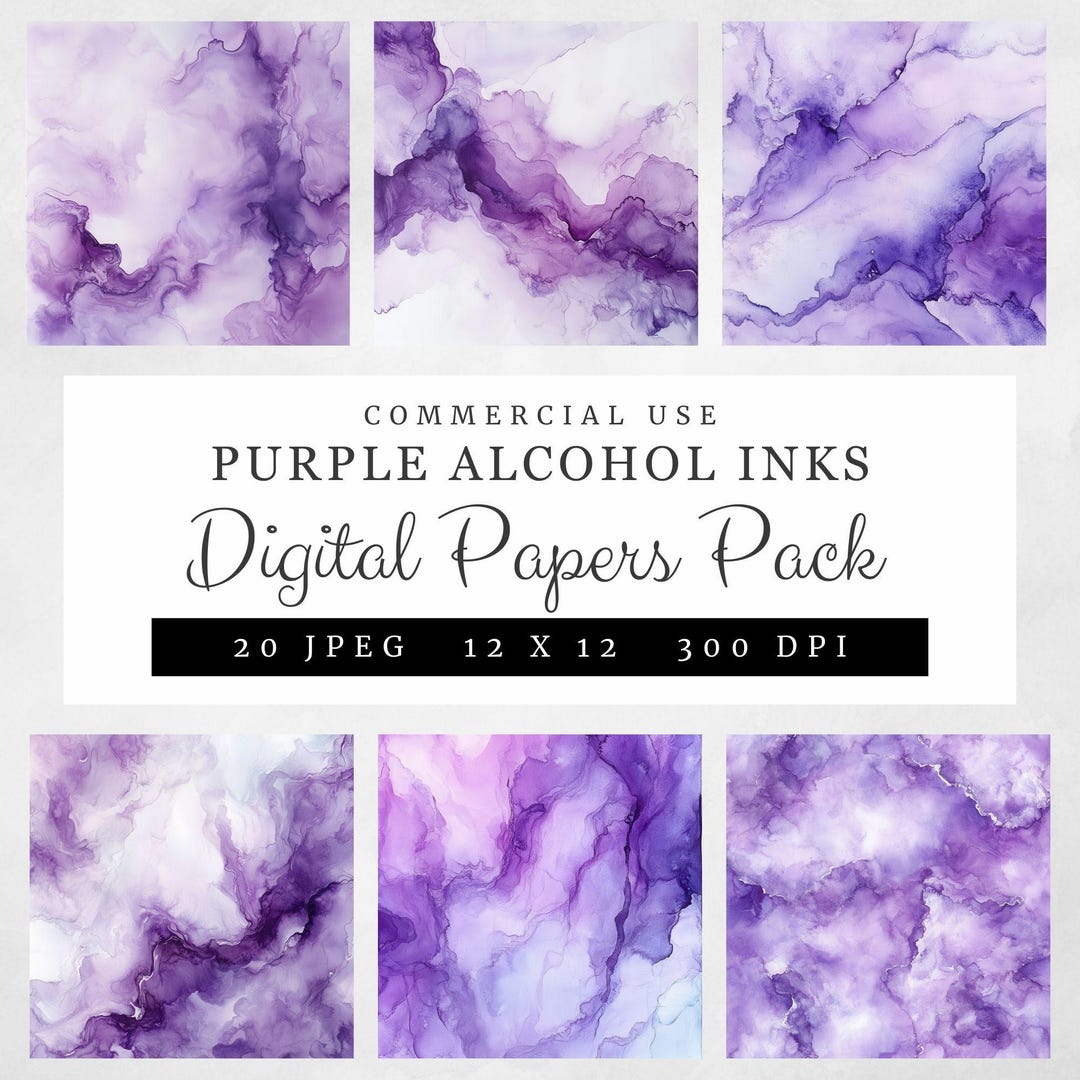Purple Alcohol Ink Digital Paper Pack, 20 Textured Backgrounds, Rich ...