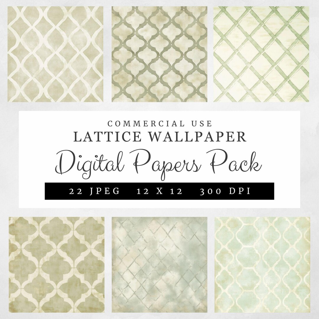 Lattice Wallpaper Digital Paper Pack, 22 Cream & Grey Digital Papers ...