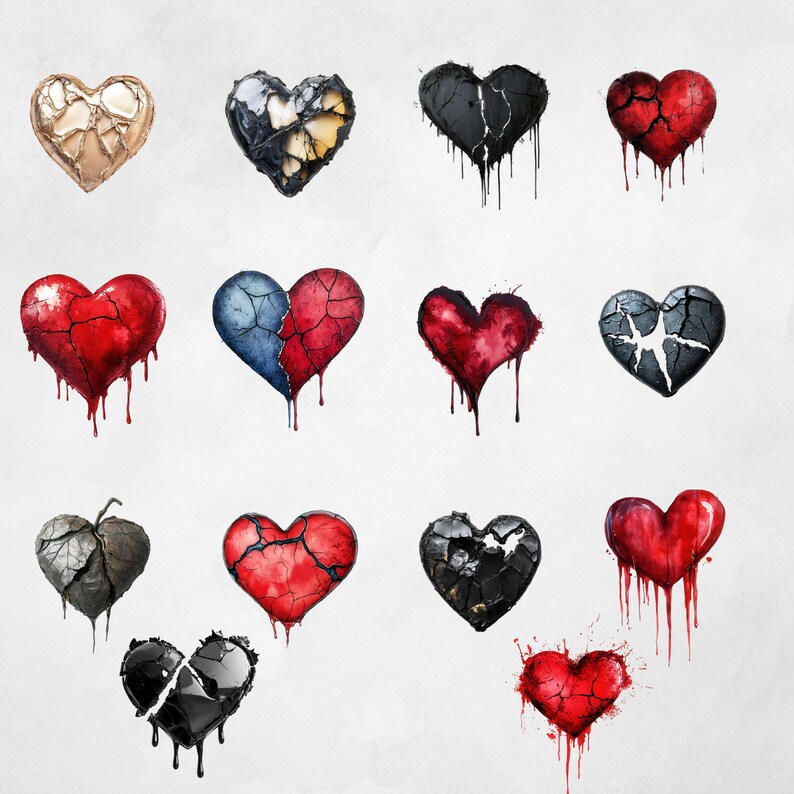 Broken Hearts Clipart Set, 33 Transparent Pngs for Commercial Use ...