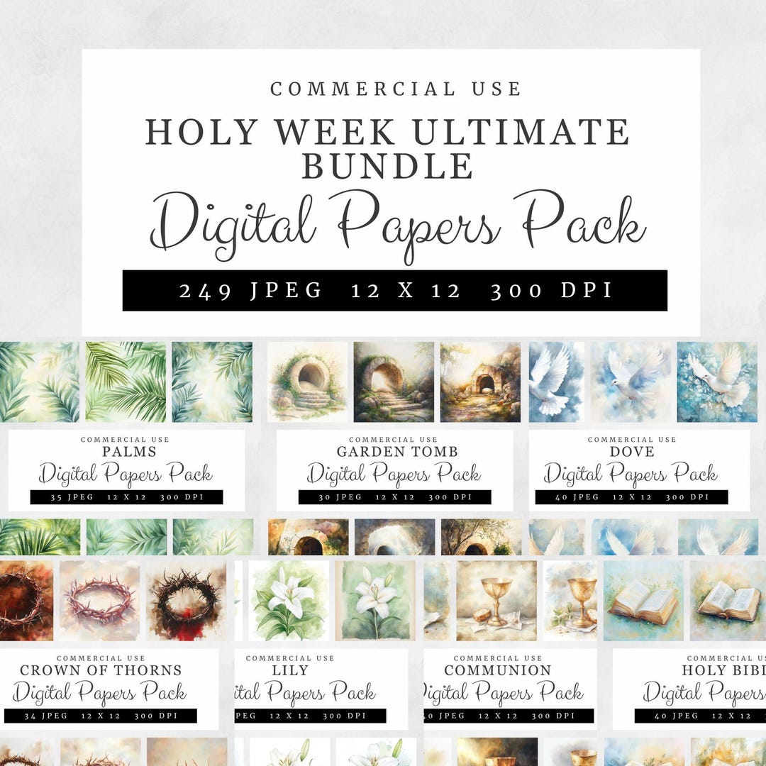 Holy Week Digital Paper Bundle, 249 Watercolor Christian Backgrounds ...
