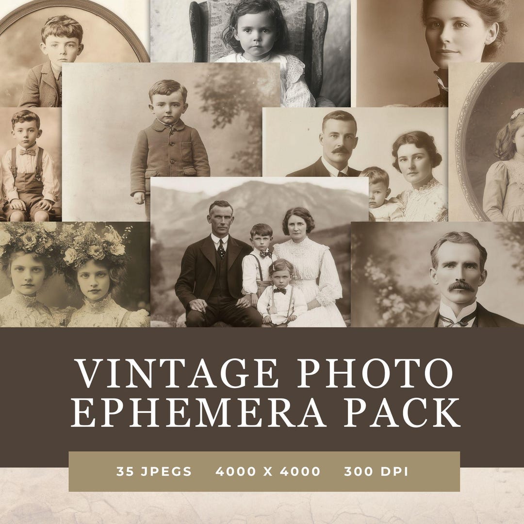 Vintage Photo Ephemera Pack – 35 Antique Portraits for Junk Journals ...