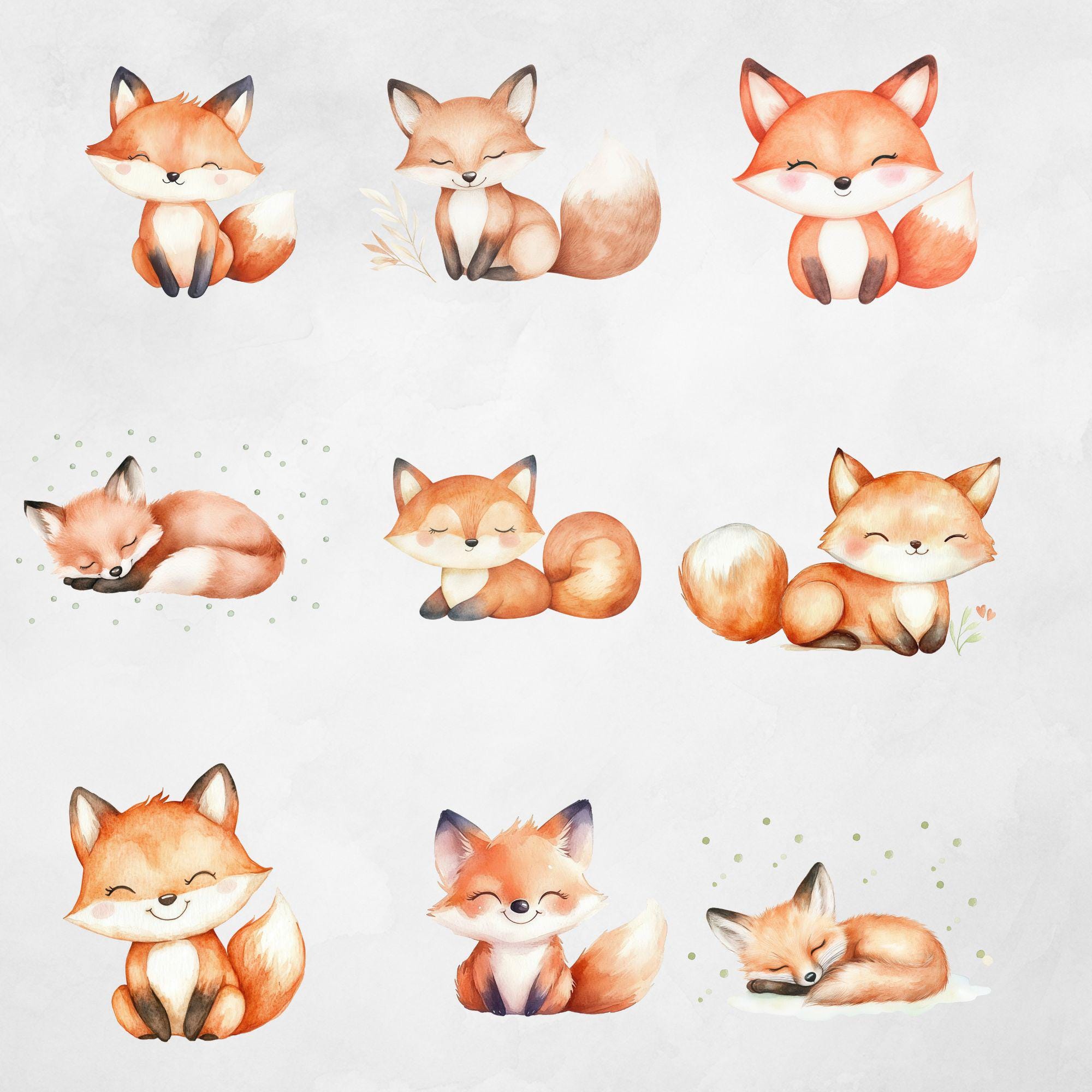 Watercolor Fox Clipart Set, 32 Transparent Pngs for Commercial Use ...