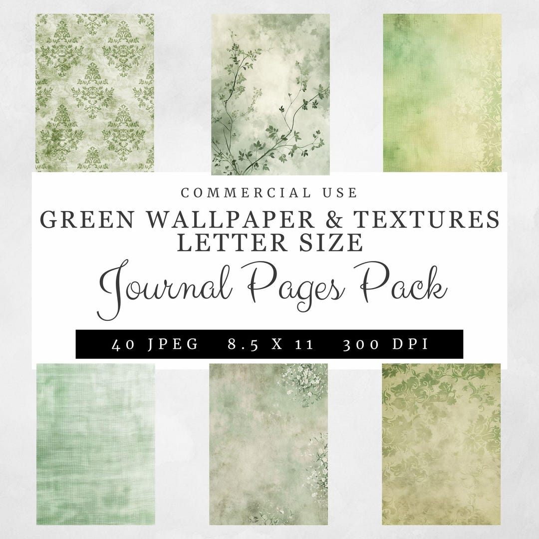 Green Wallpaper and Textures Journal Pages, 40 Letter Size Printable ...