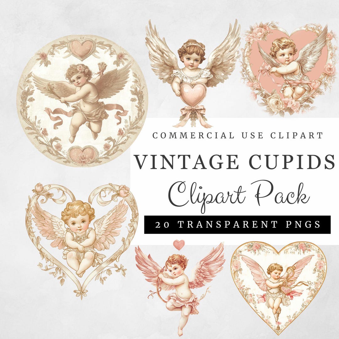 Vintage Cupids Clipart, 20 Pngs, Cherubs With Hearts and Arrows ...