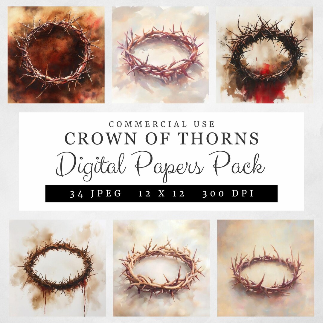Crown of Thorns Digital Paper Pack, 34 Watercolor Passion of Christ ...