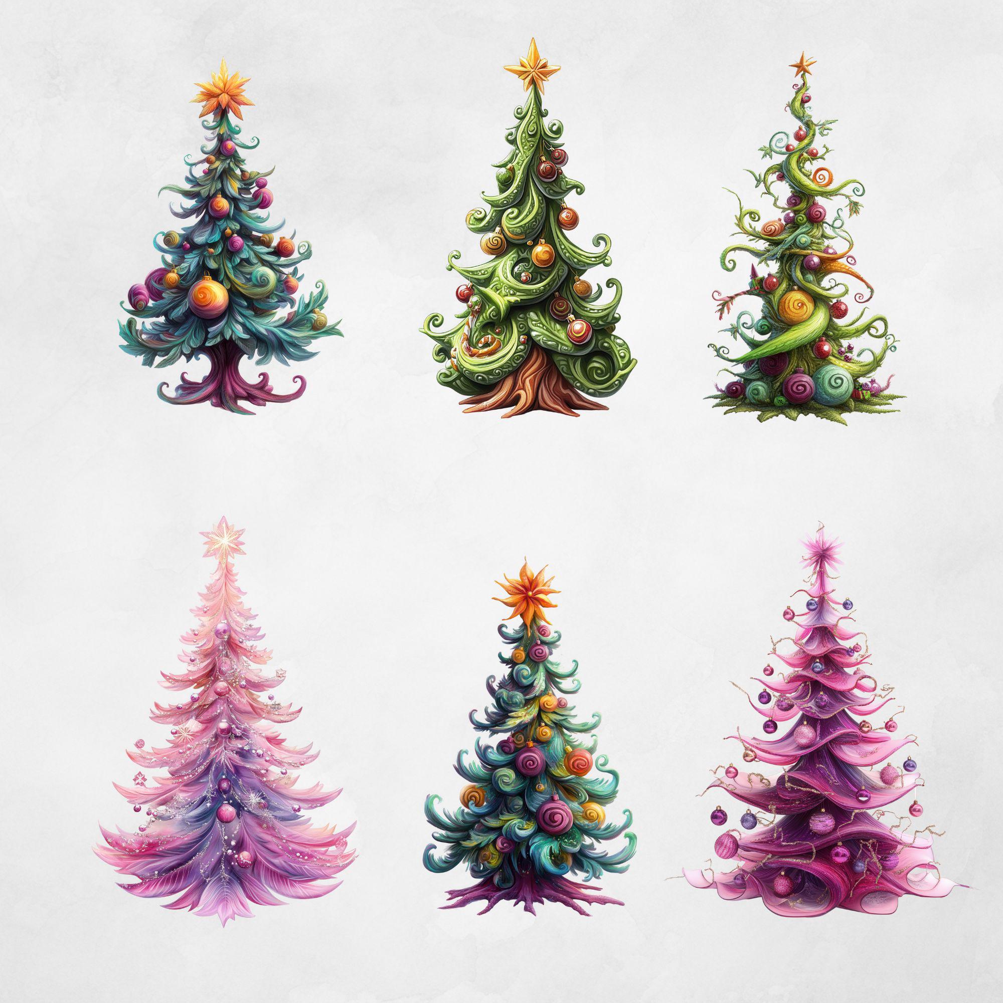 Whimsical Christmas Tree Clipart Pack #1, 17 Transparent Pngs for ...