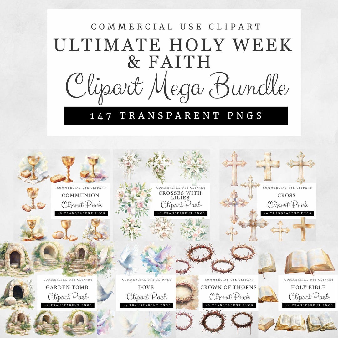 Ultimate Holy Week & Faith Clipart Mega Bundle, 147 Watercolor Pngs ...