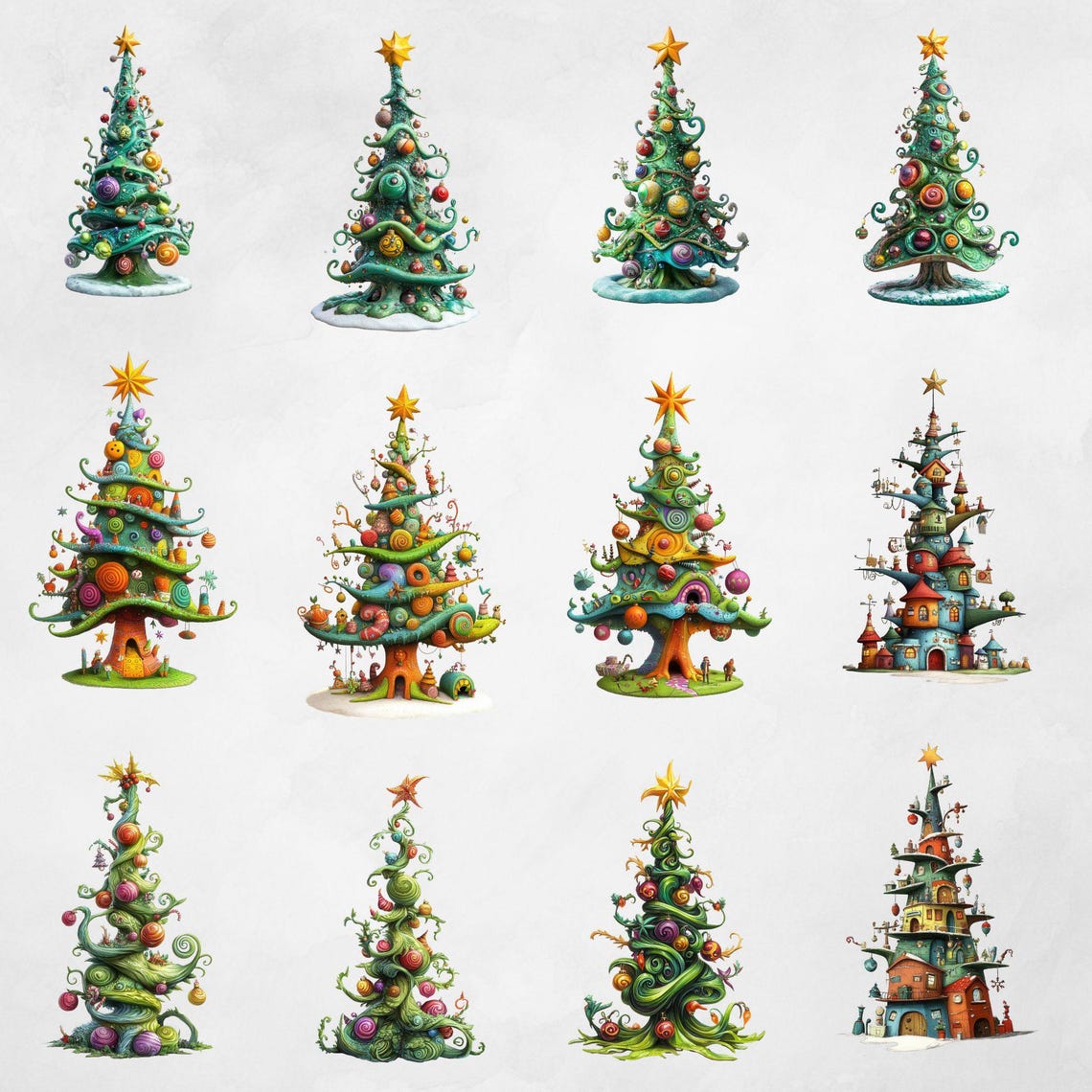 Whimsical Christmas Tree Clipart Pack #2, 21 Pngs With Transparent ...