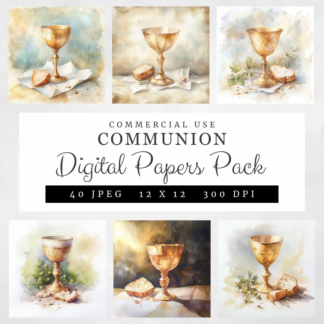 Communion Digital Paper Pack, 39 Watercolor Eucharist Backgrounds ...