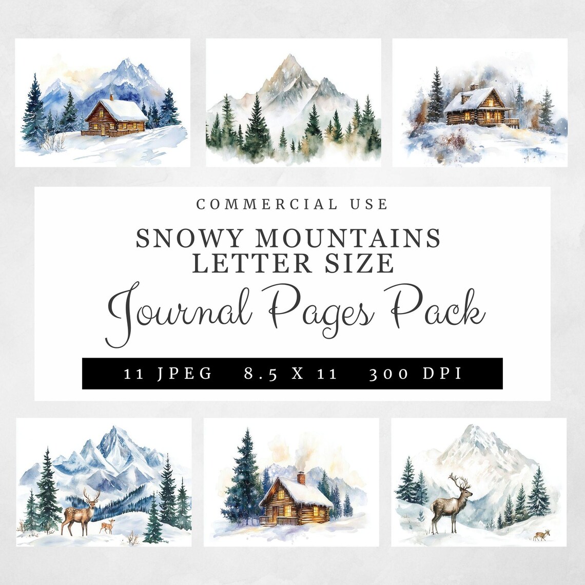 Snowy Mountain Journal Papers, 11 Letter Size Jpgs, Winter Cabin & Deer ...