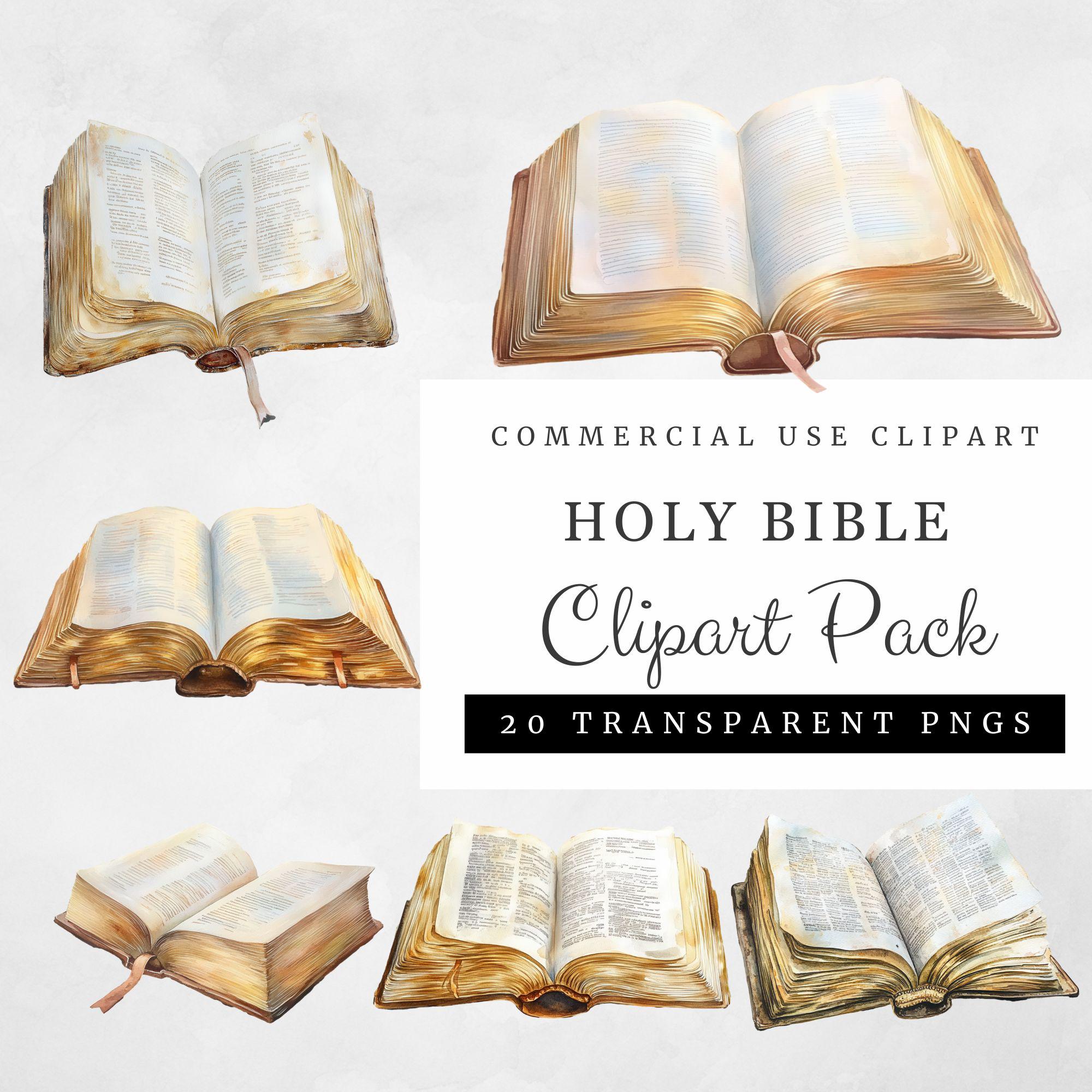 Holy Bible Clipart Pack, 20 Watercolor Open Bible Transparent Pngs ...