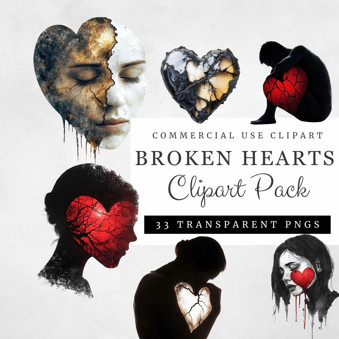 Broken Hearts Clipart Set, 33 Transparent Pngs for Commercial Use ...