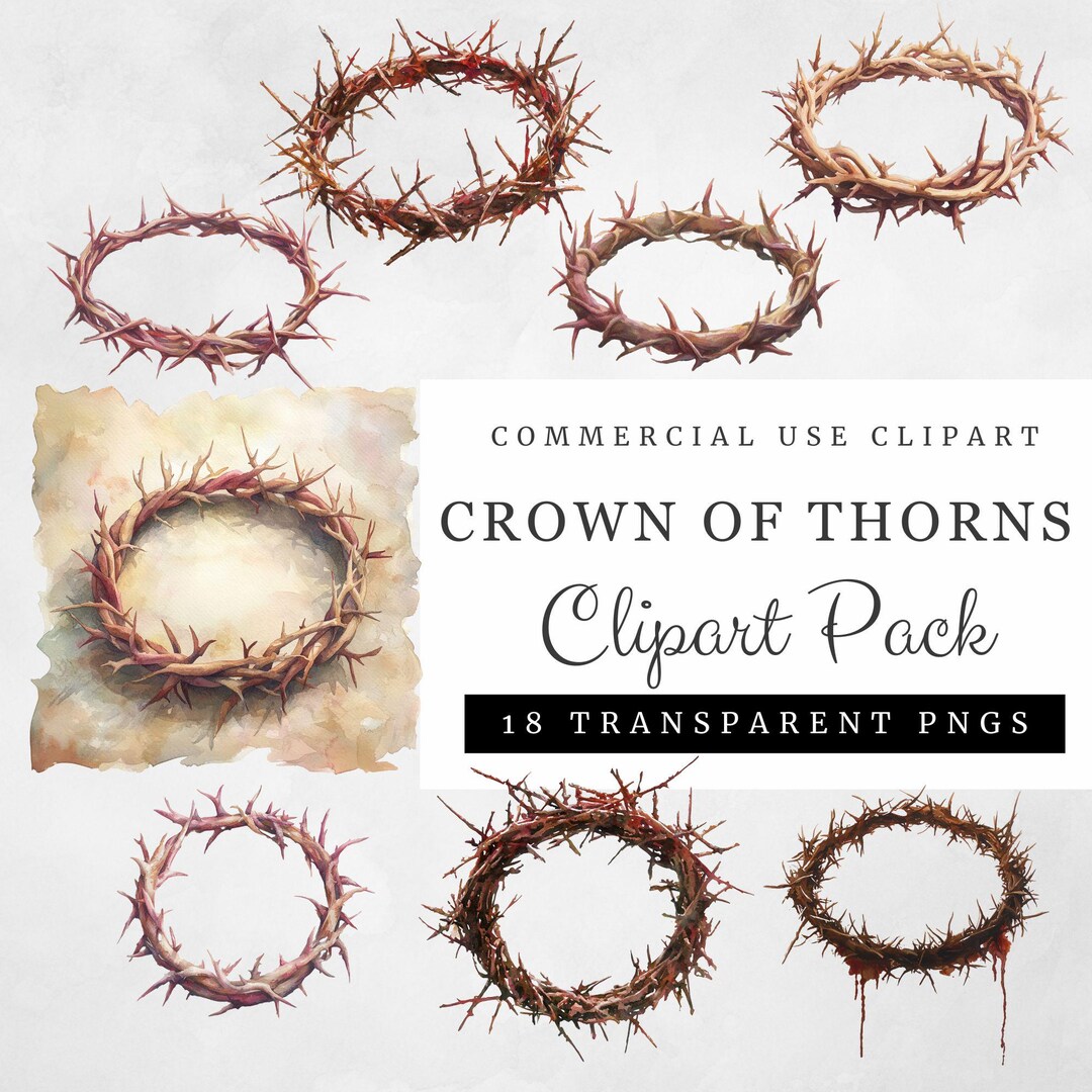 Crown of Thorns Clipart Pack, 18 Watercolor Transparent Pngs, Jesus ...