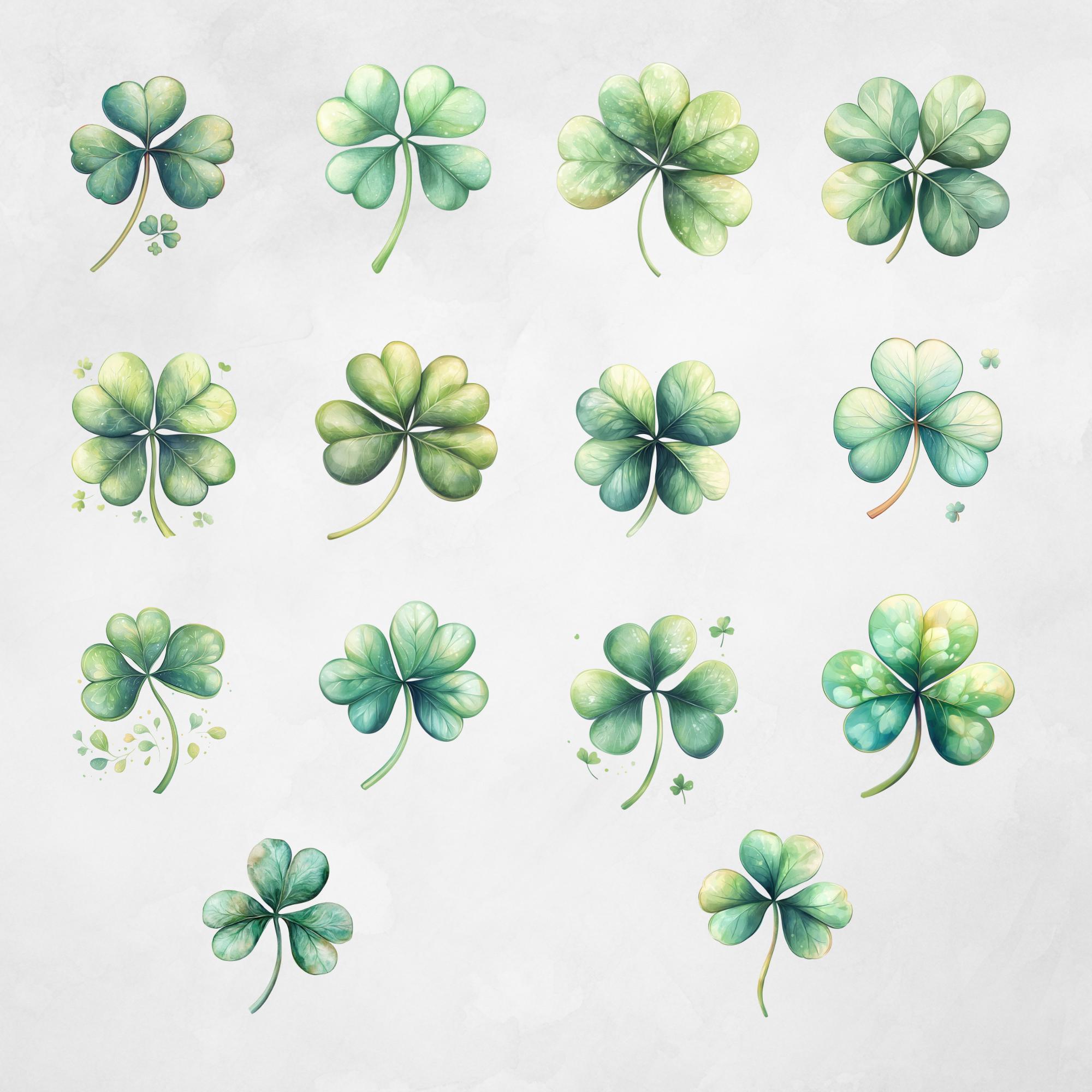 Shamrocks, 4 Leaf Clovers, & Mini Glass Bottles Clipart for St. Patrick ...