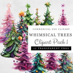 Whimsical Christmas Tree Clipart Pack #1, 17 Transparent Pngs for ...