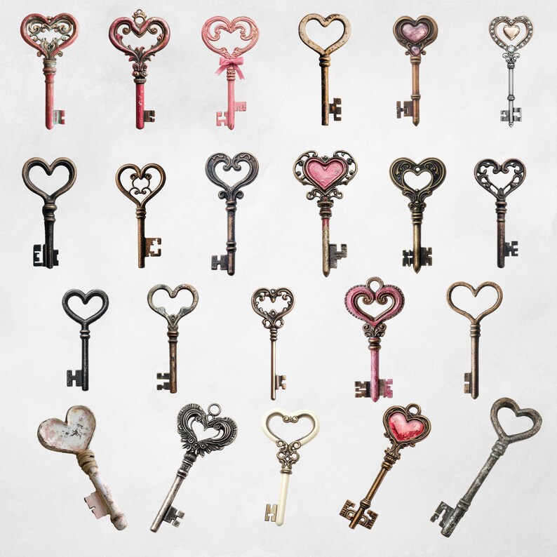 Vintage Heart Keys Clipart, 44 Transparent Pngs, Romantic Skeleton Keys ...