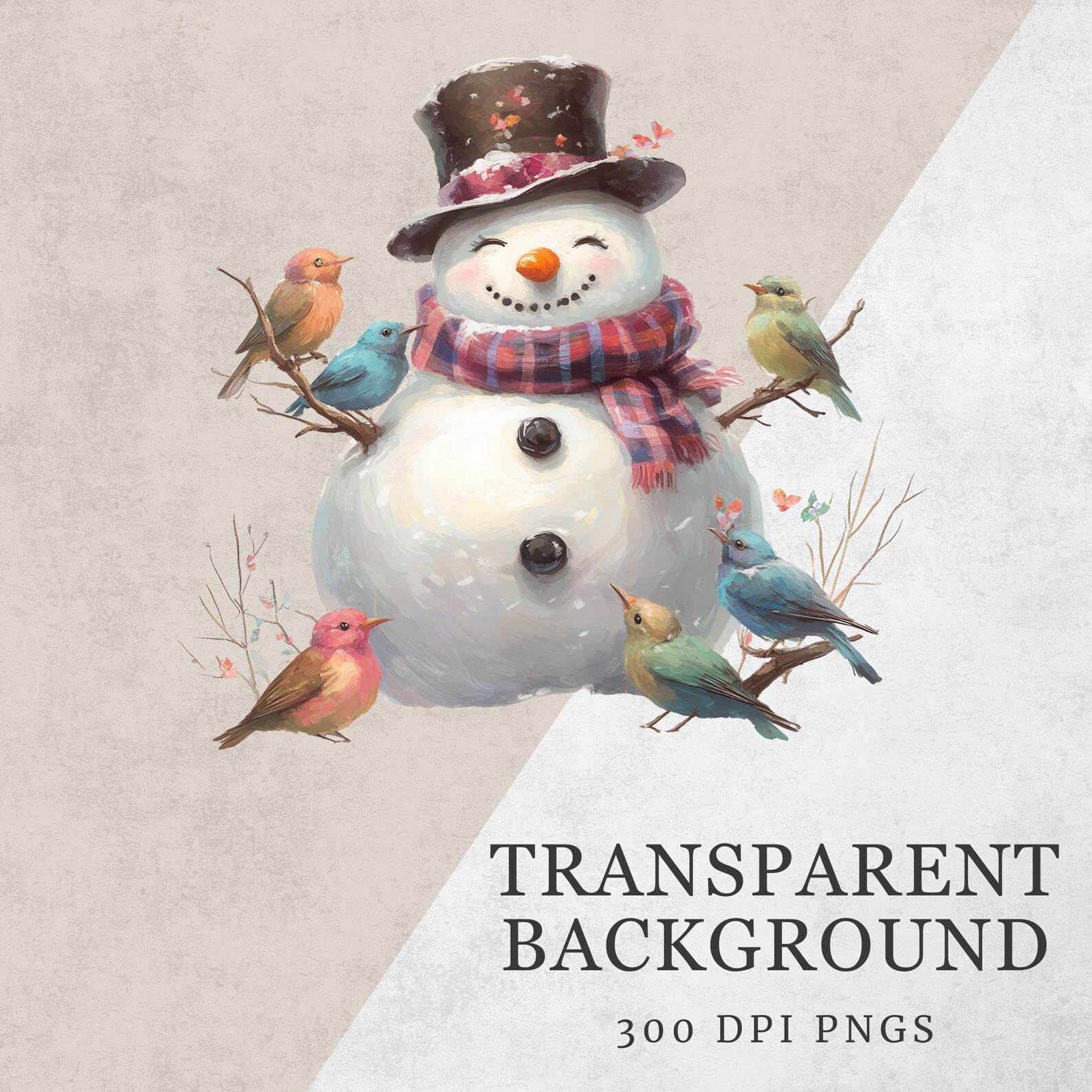 Snowmen With Birds Clipart 46 Transparent Pngs Classic Snowmen With ...