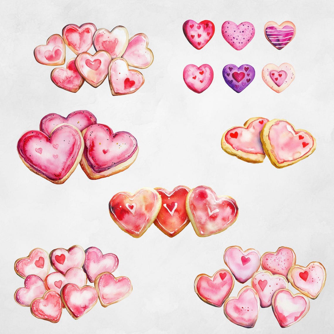 Watercolor Valentine's Day Treats, Cookies, Brownies & Hearts Clipart ...