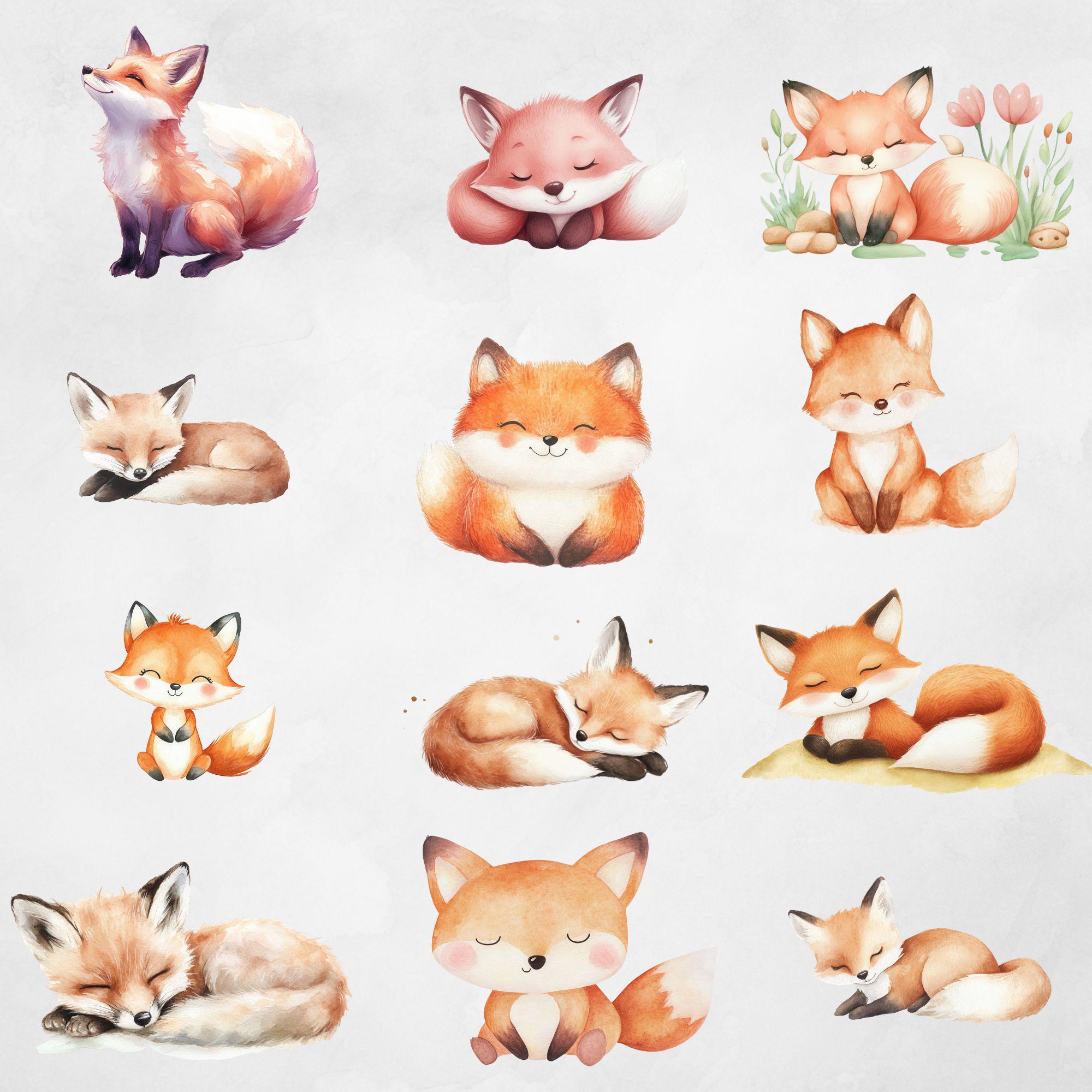 Watercolor Fox Clipart Set, 32 Transparent Pngs for Commercial Use ...