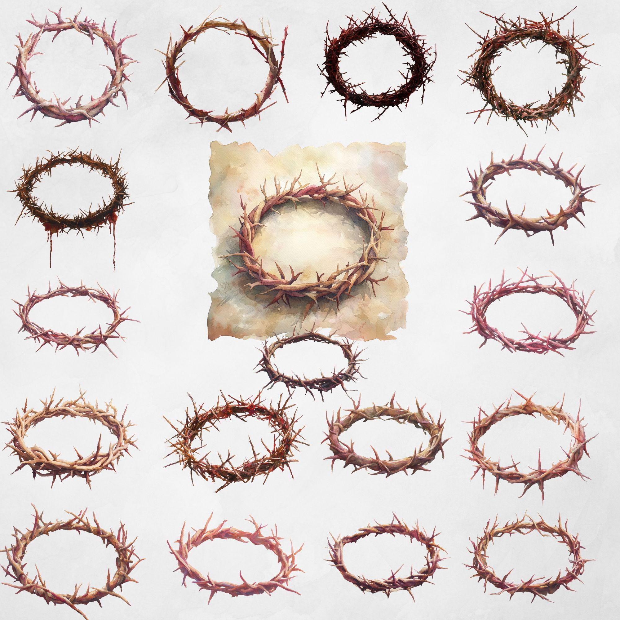 Crown of Thorns Clipart Pack, 18 Watercolor Transparent Pngs, Jesus ...