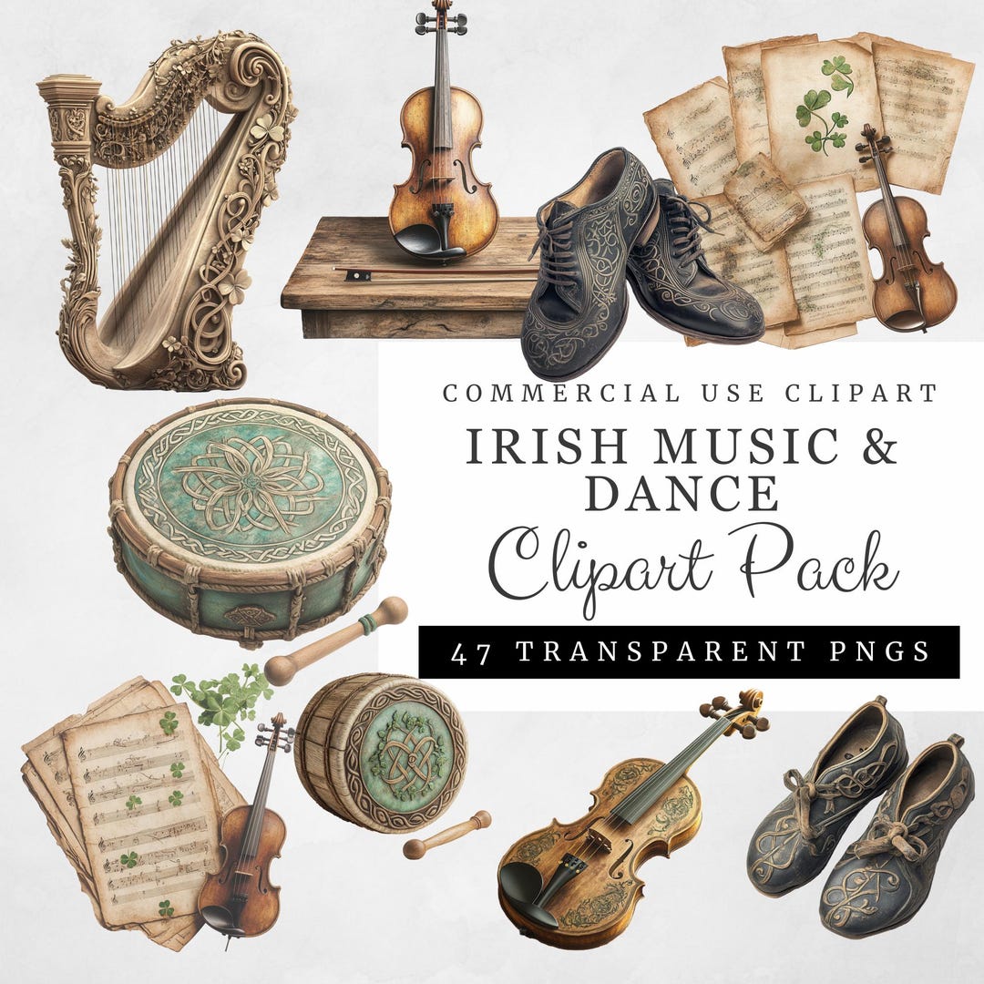 Irish Music & Dance Clipart, Fiddles, Harps, Irish Dance Shoes Celtic ...