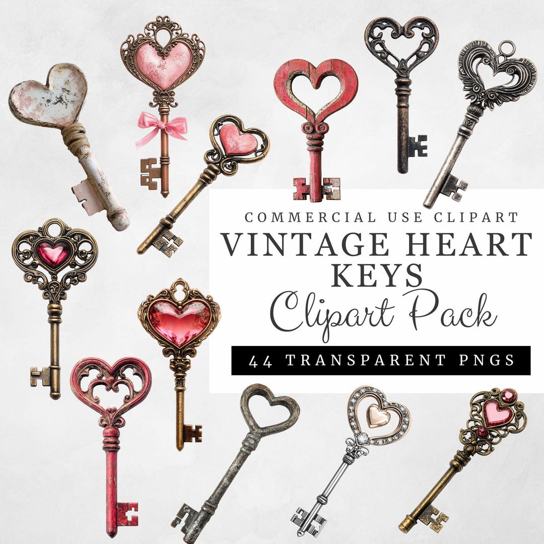 Vintage Heart Keys Clipart, 44 Transparent Pngs, Romantic Skeleton Keys ...