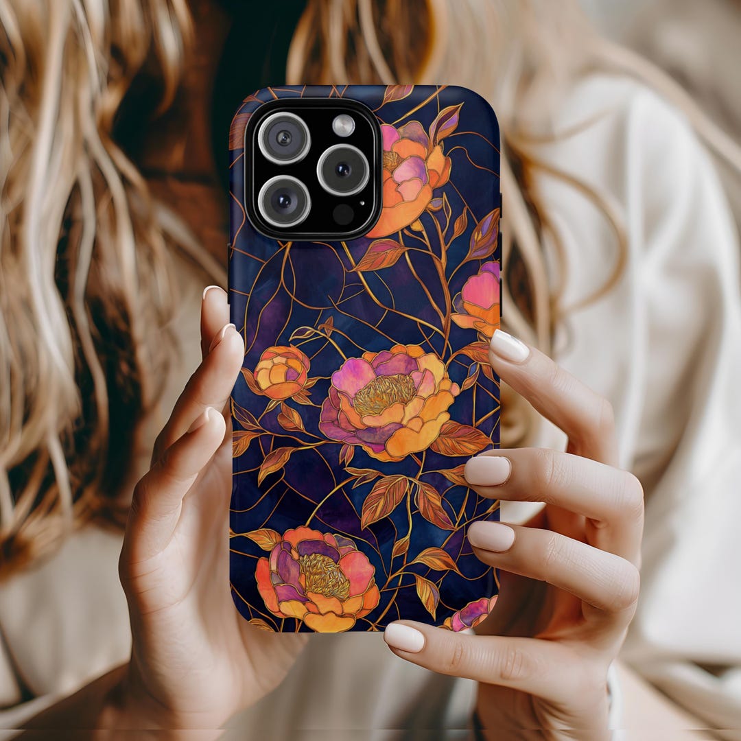 Floral Stained Glass Light Blue Purple Orange Pink Aesthetic Phone Case ...