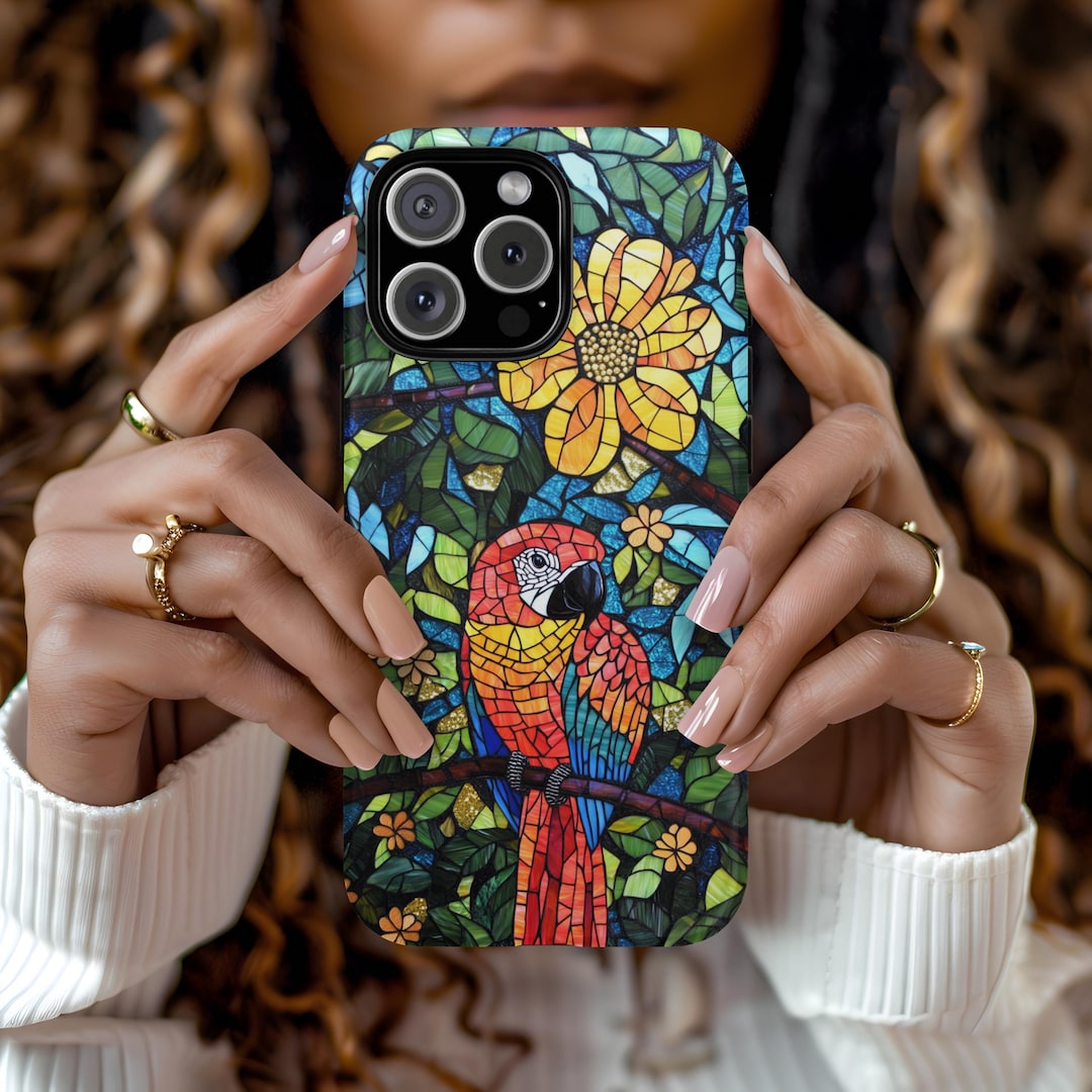 Custom Stained Glass Parrot Macaw Phone Case Bird Lover Gift Aesthetic ...