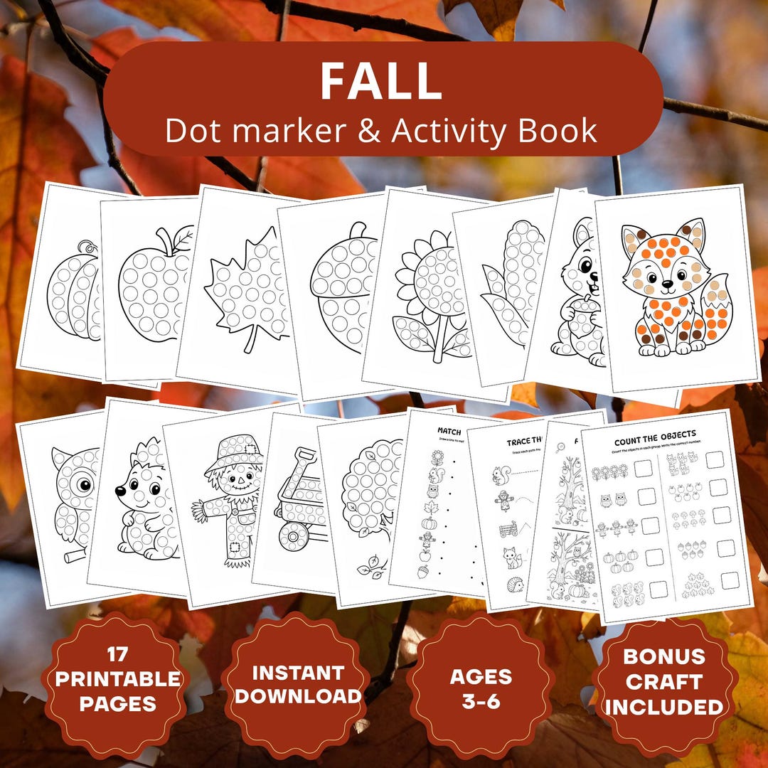Fall Dot Marker Activity Book | Preschool Fine Motor Worksheets ...