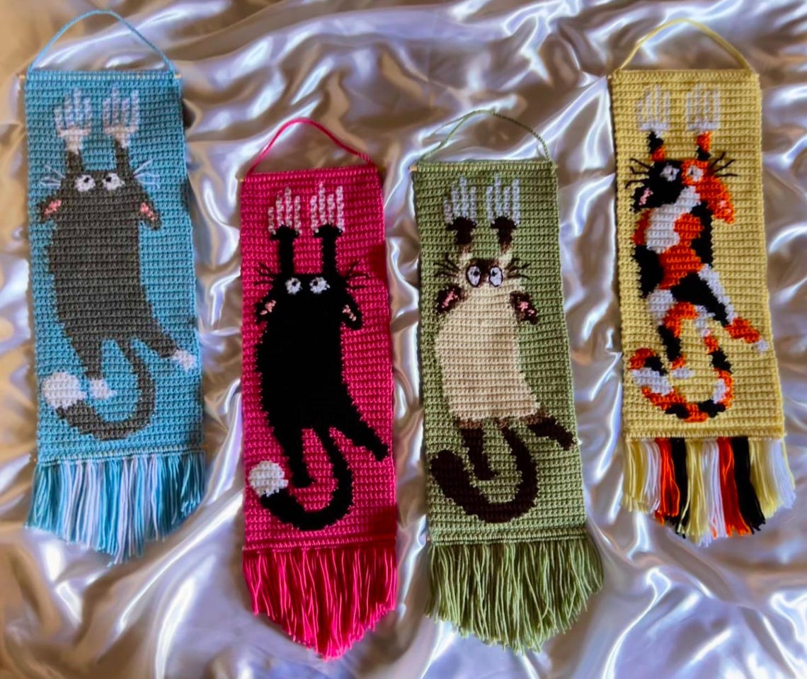 Hanging Kitty Cat Tapestry Crochet PATTERNS Beginner Friendly - Etsy