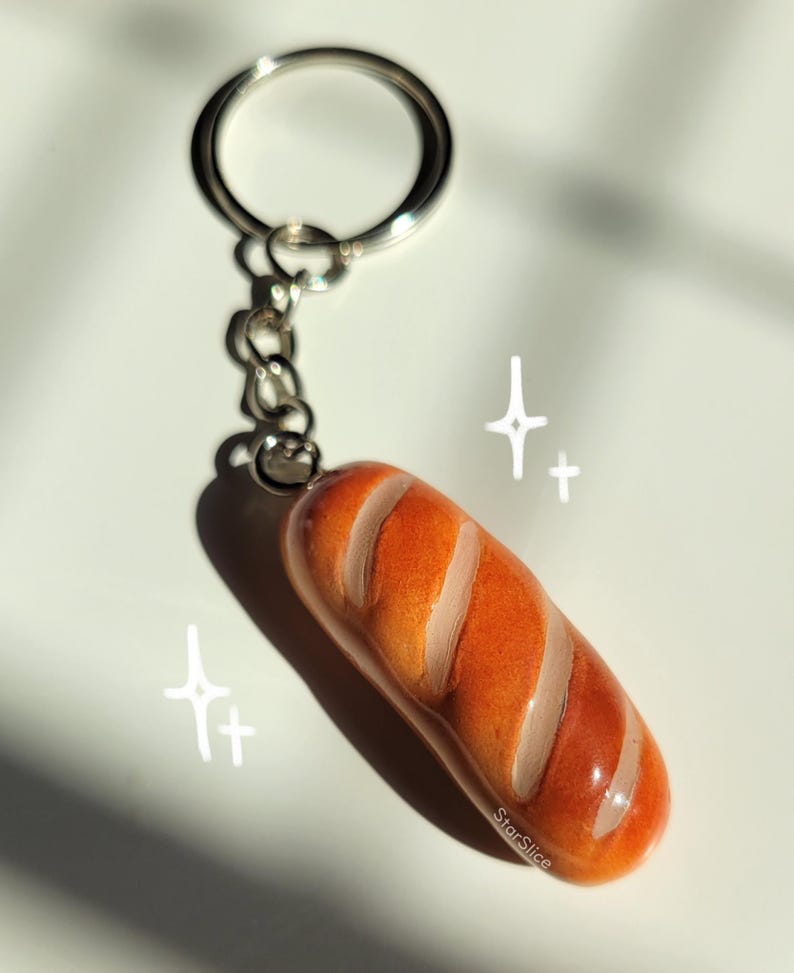 Handmade Baguette Keychain, Polymer Clay Food Charm - Etsy