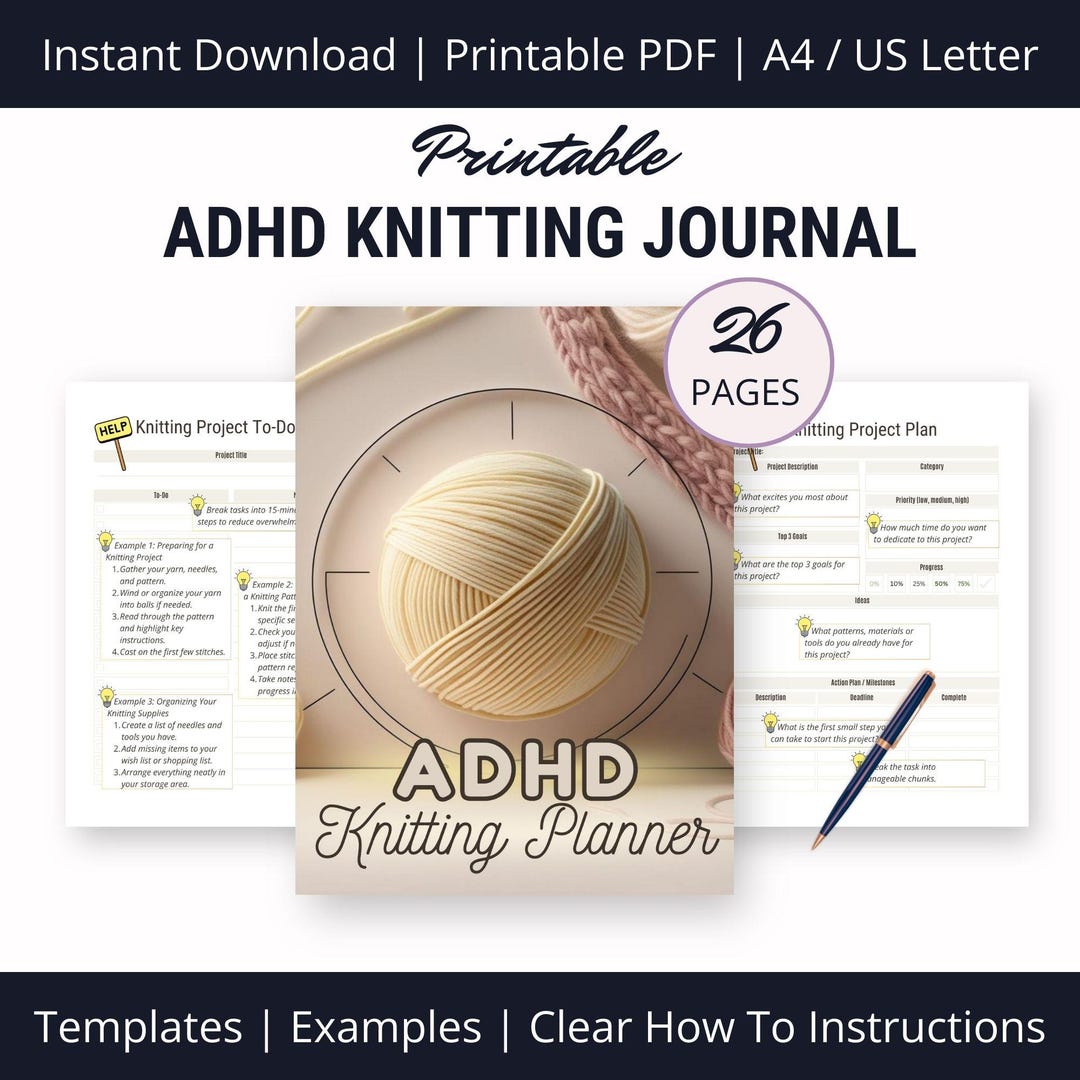 ADHD Knitting Planner Journal Printable, Craft Project Planning ...